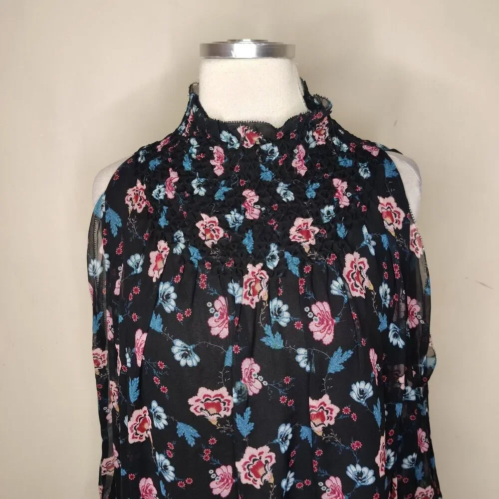INTERMIX | Tops | Intermix Silk Floral Blouse Cold Shoulder Chiffon ...
